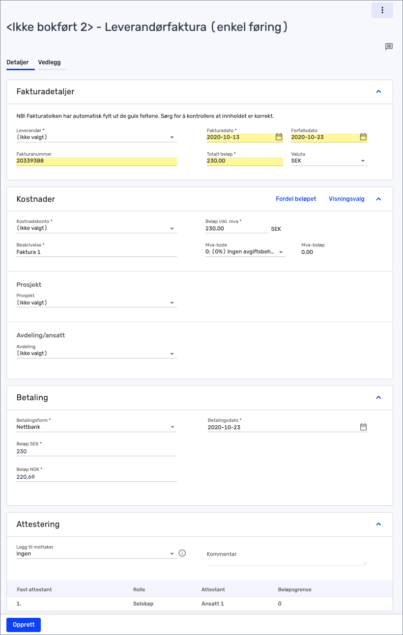 Slik registrerer du kjøp (inngående bilag) – Tripletex hjelpesenter