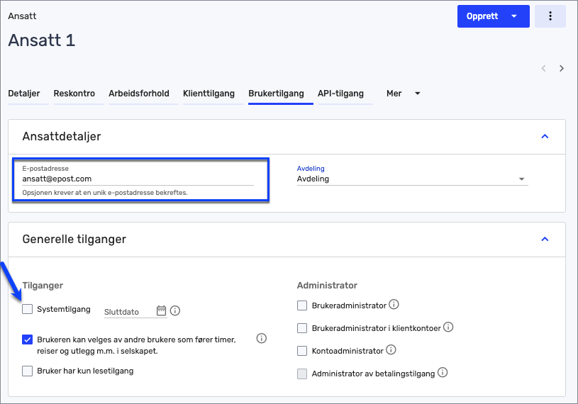Hvordan endrer jeg e-postadresse på en bruker? – Tripletex hjelpesenter