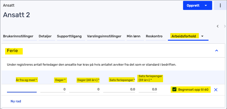 Hvordan registrerer jeg standard antall feriedager og sats? – Tripletex hjelpesenter