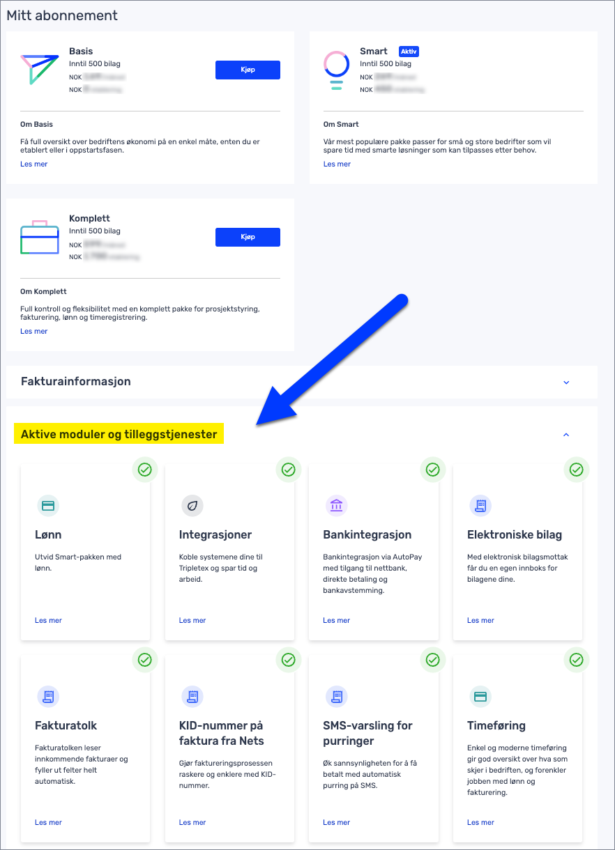 Hvordan sjekker jeg hvilke moduler eller tilleggstjenester jeg har ...