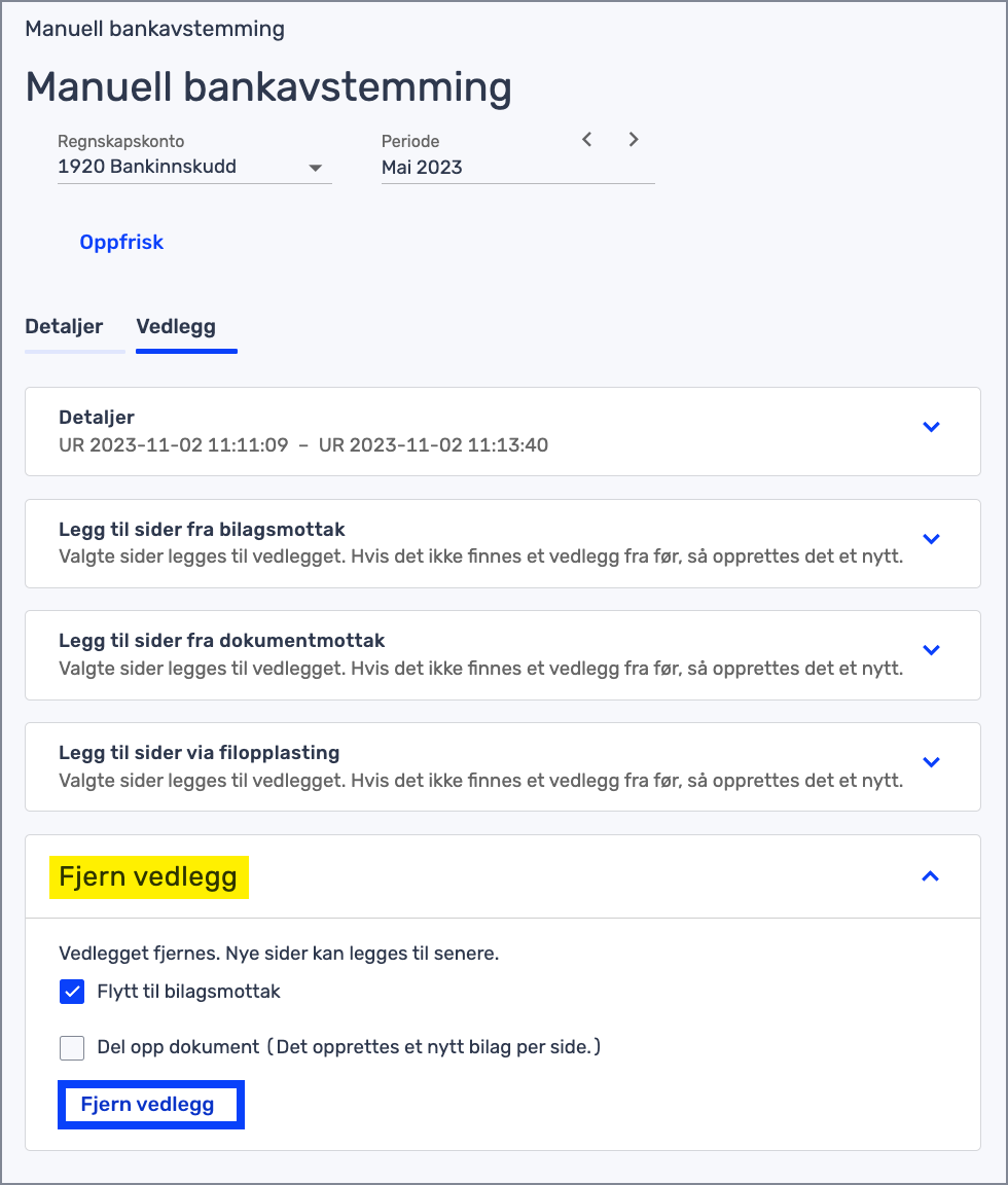 Hvordan fjerne/legge til vedlegg på manuell bankavstemming? – Tripletex ...