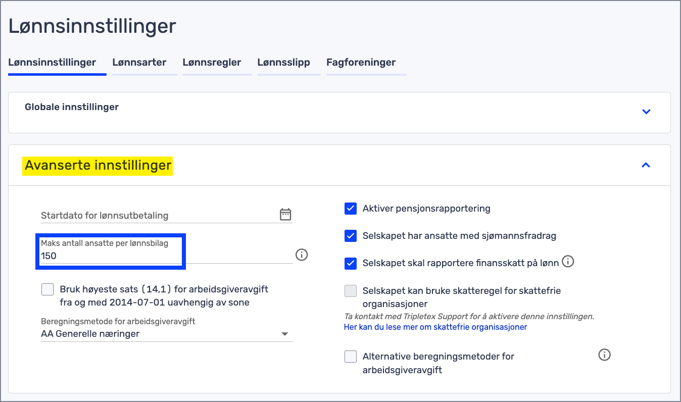 Hvor mange ansatte kan være med per lønnskjøring? – Tripletex hjelpesenter