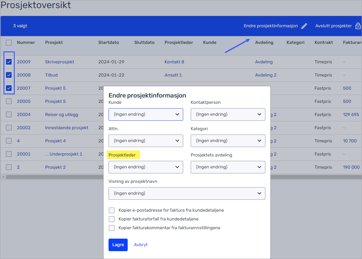 Hvordan endrer jeg prosjektleder på et prosjekt? – Tripletex hjelpesenter