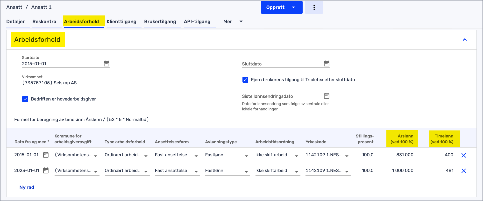Hvor registrerer jeg timelønn på den ansatte? – Tripletex hjelpesenter