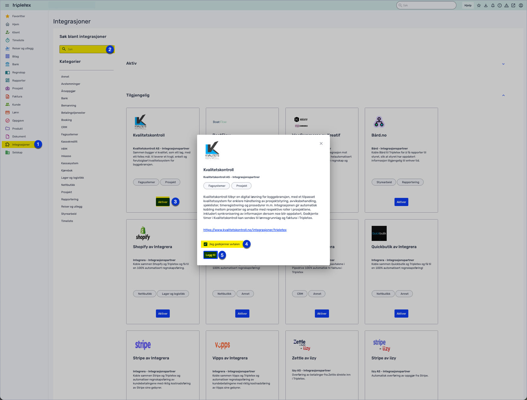 Hvordan kobler jeg til en integrasjon enkelt? – Tripletex hjelpesenter