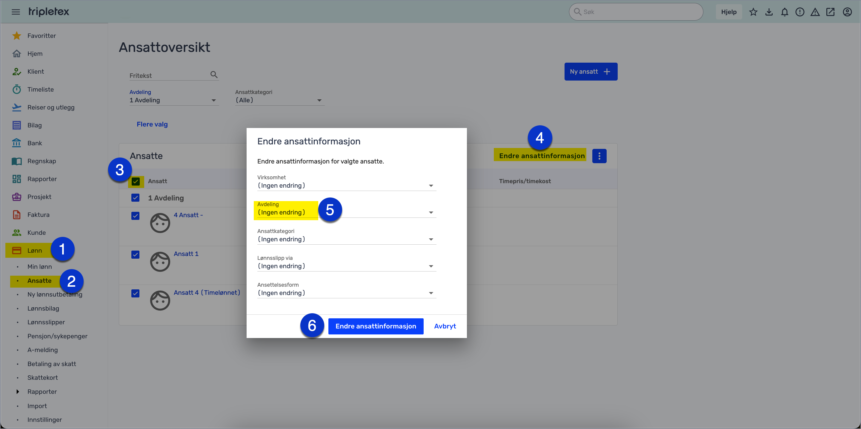 Hvordan knytter jeg ansatte mot en avdeling? – Tripletex hjelpesenter