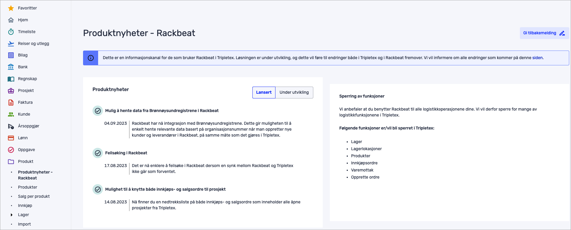Introduksjon til Logistikk Komplett - Rackbeat – Tripletex hjelpesenter