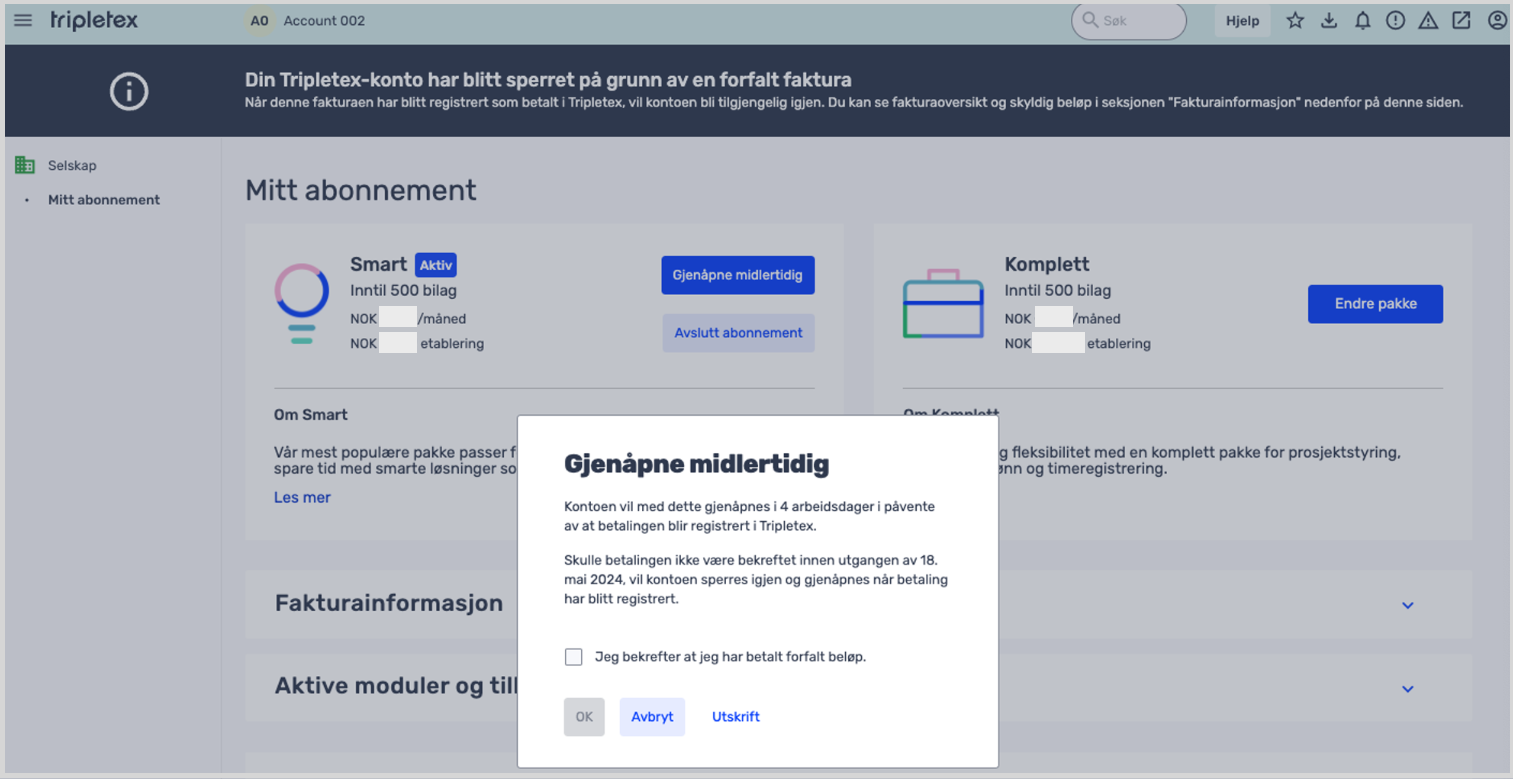 Jeg har en ubetalt faktura og trenger øyeblikkelig tilgang til kontoen ...
