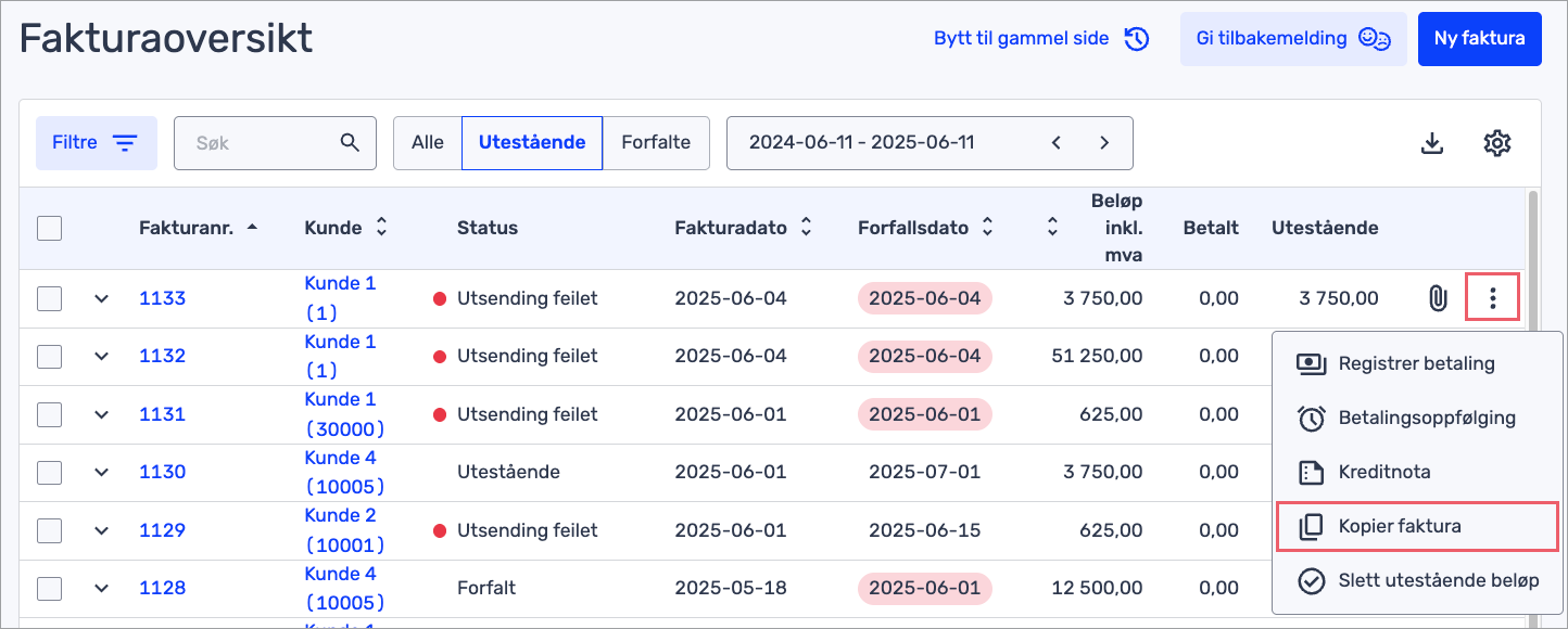 Hvordan kopierer jeg en utgående faktura? – Tripletex hjelpesenter